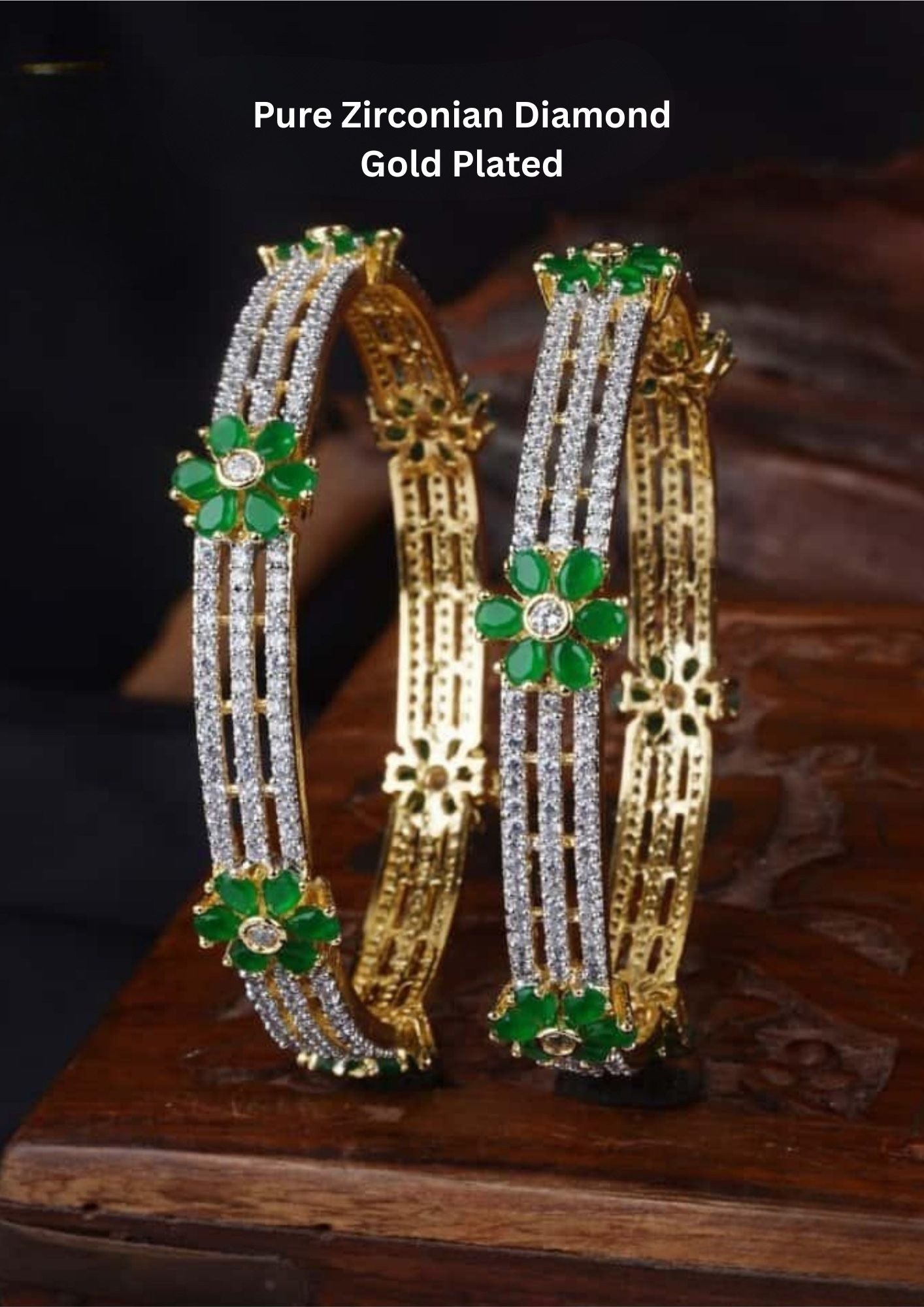 Pure Zirconian Diamond Gold Plated Bangles (set of 2) c108020 – Zevana