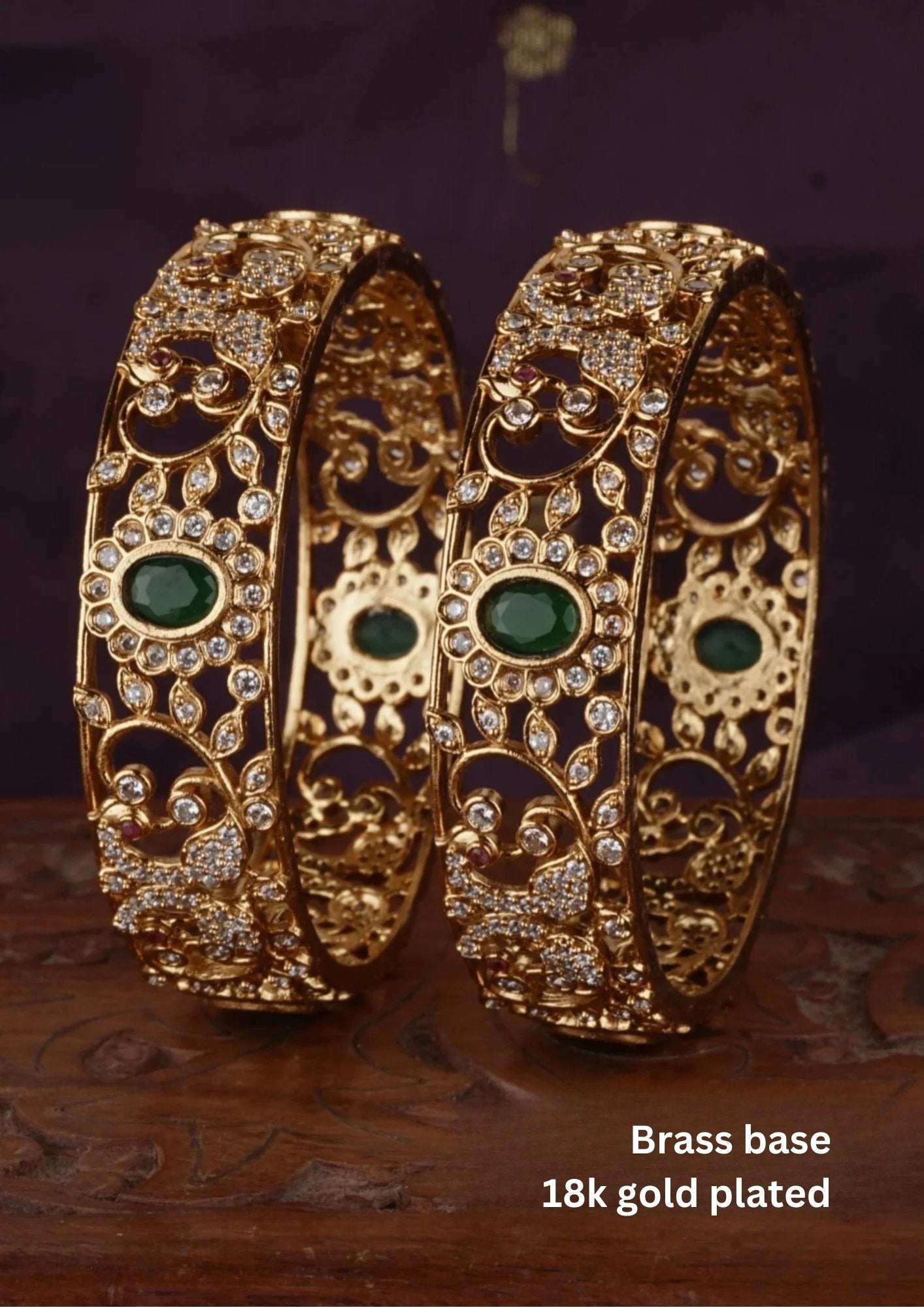 Kundan Stone Bangles c106520 (set of 2) Silver base – Zevana